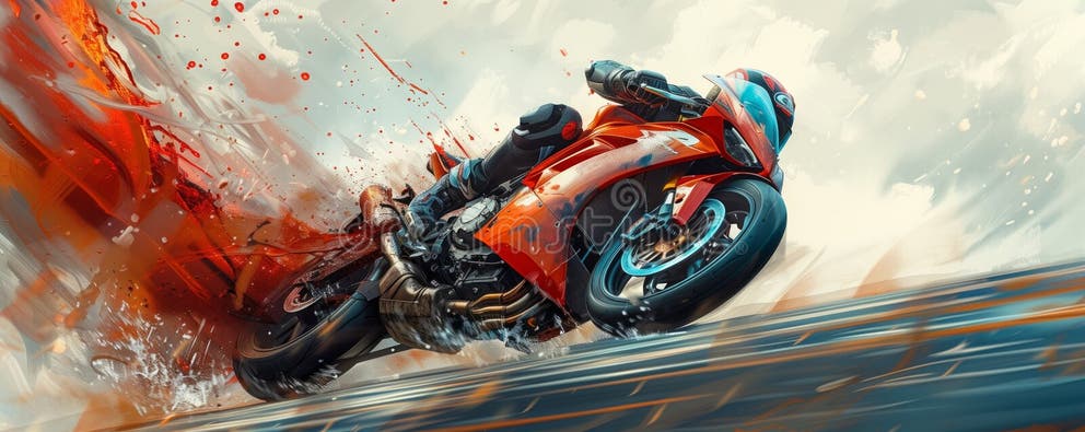 Dynamic Motorcycle Race with a Splash Effect Stock Photo - Image of ...