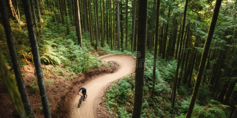 A Dynamic Mountain Biking Trail Winding through a Dense Forest. the ...