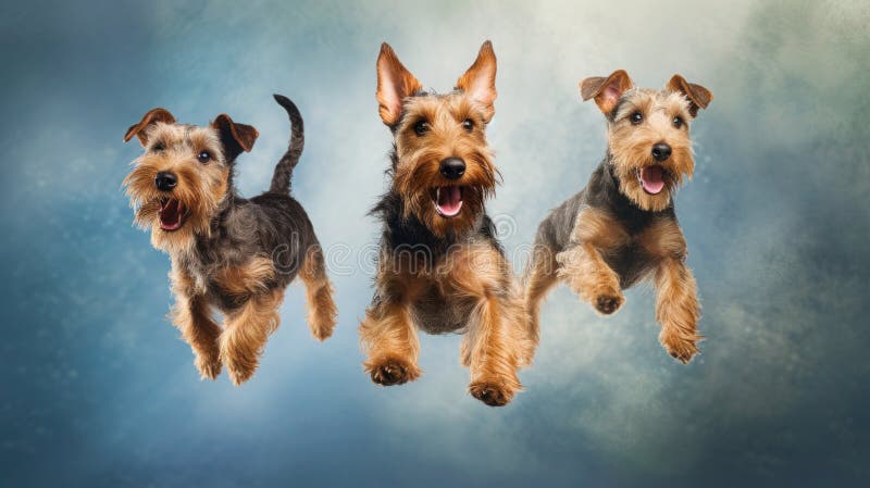 Dynamic Movement Airedale Terriers Jumping To Catch Treats in Mid-Air ...