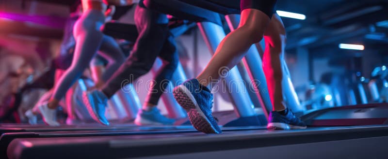 The Dynamic Movement of Athletes Running on Treadmills in a Vibrant Gym ...