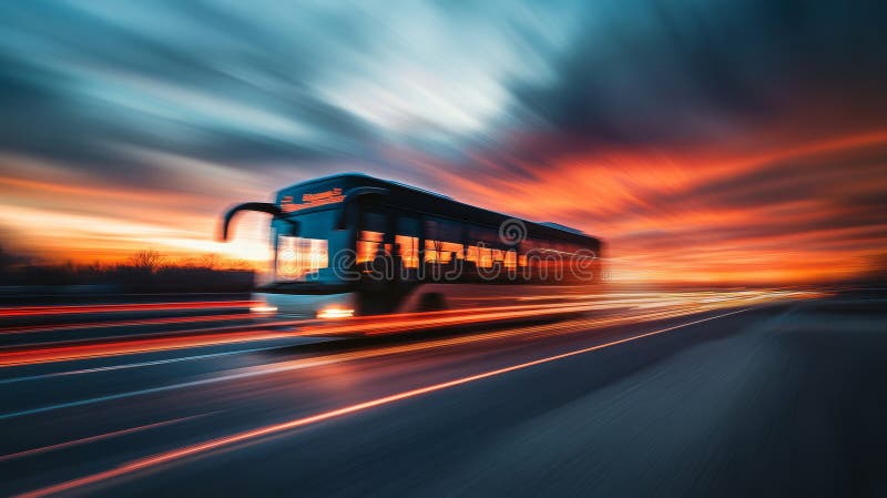 The Dynamic Movement of Buses at Dusk Captured on the Busy Highway ...