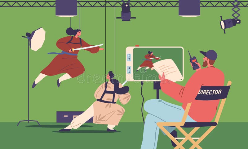 Dynamic Movie Studio Scene, Director Manages Samurai Intense ...