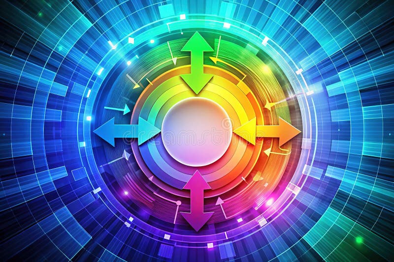 Dynamic Multicolored Circle Graphic with Outward Arrows a Visual ...