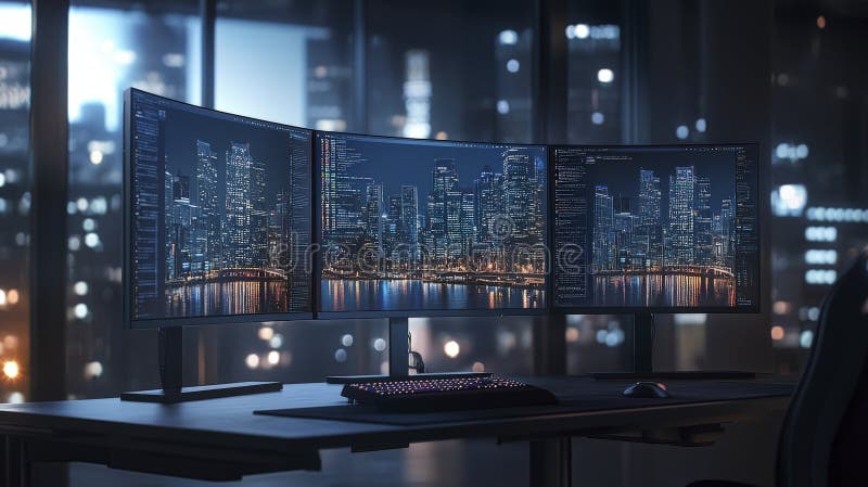 Dynamic Multiscreen Workstation Setup Modern Office Technology Display ...