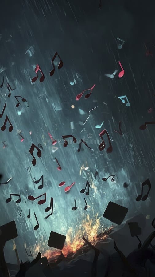 Dynamic Music Notes Amidst a Fiery Explosion of Colors Stock ...