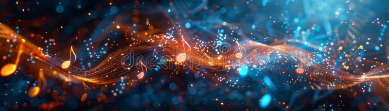 Dynamic Music Wave with Glowing Orange and Blue Particles for ...