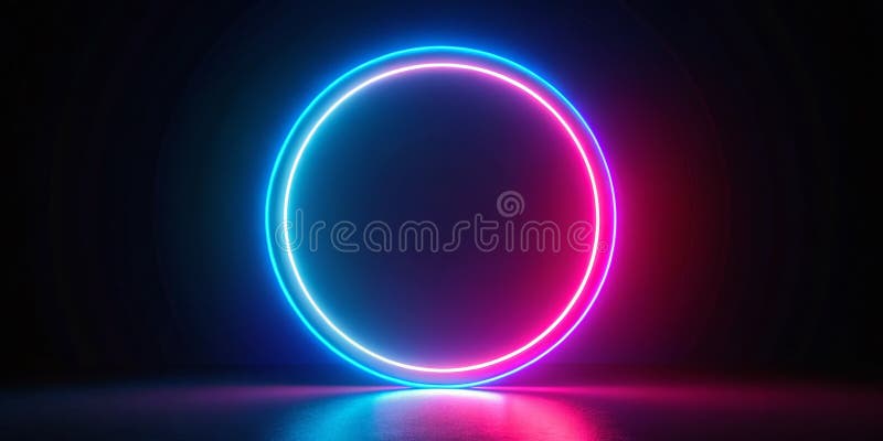 Dynamic Neon Circle Against a Dark Panoramic Canvas a Modern Abstract ...