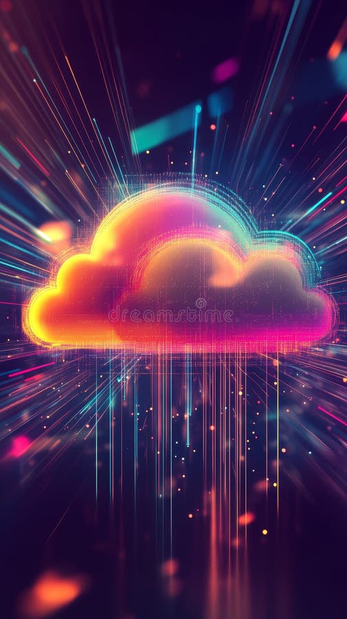 Dynamic Neon Cloud Illustration Representing Modern Digital Technology and Connectivity Stock ...