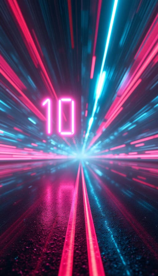 Dynamic Neon Countdown with Vibrant Light Trails Stock Photo - Image of ...