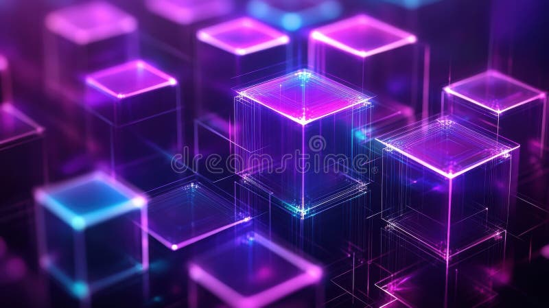 Dynamic Neon Cubes Futuristic Digital Space Abstract Art Vibrant ...