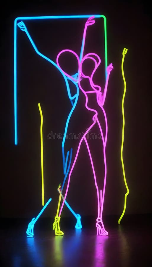 Dynamic Neon Dance Pose stock image. Image of electric - 308801761