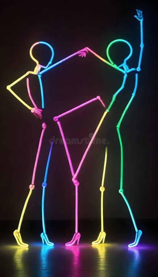 Dynamic Neon Dance Pose stock image. Image of silhouettes - 309395591
