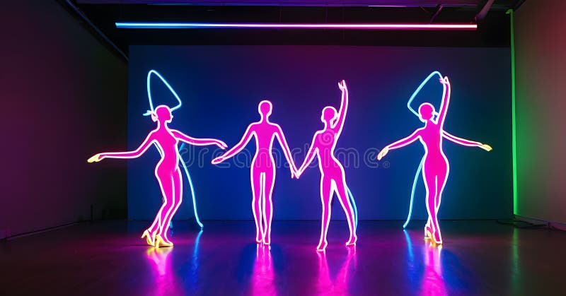 Dynamic Neon Dance Pose stock image. Image of lineup - 309082537