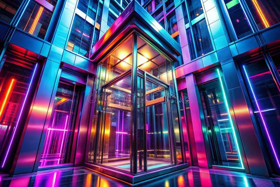 Dynamic Neon Elevator Shaft a Stunning Visual of Futuristic ...