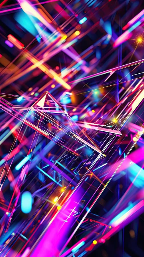 Vibrant Neon Geometric Forms Merging with Digital Art in an Abstract ...