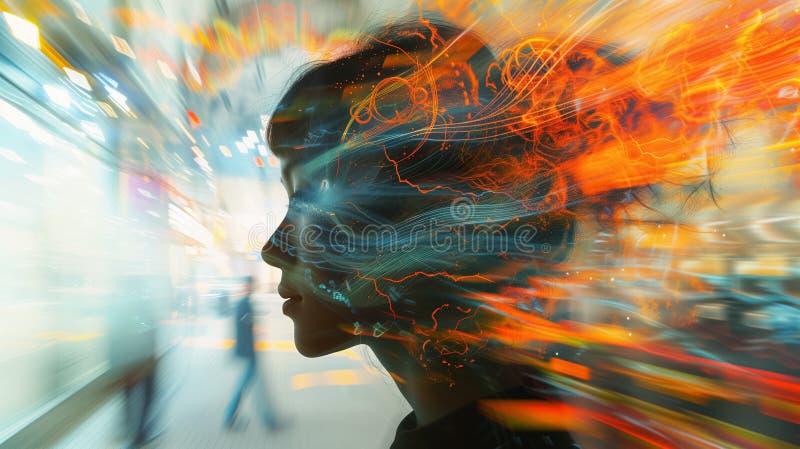 Dynamic Neon Head Profile with Motion Blur Stock Illustration ...