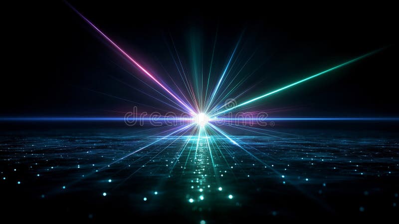 Dynamic Neon Laser Light Beam Over Grid Surface Stock Illustration ...