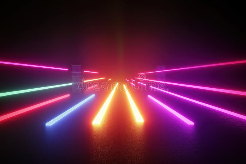 Dynamic Neon Light Show. Multicoloured Glowing Lines Create Futuristic ...