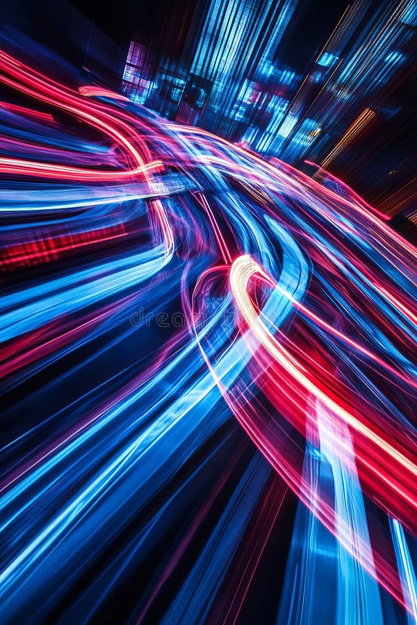 Dynamic Neon Light Trails Capturing Urban Speed and Futuristic Motion ...