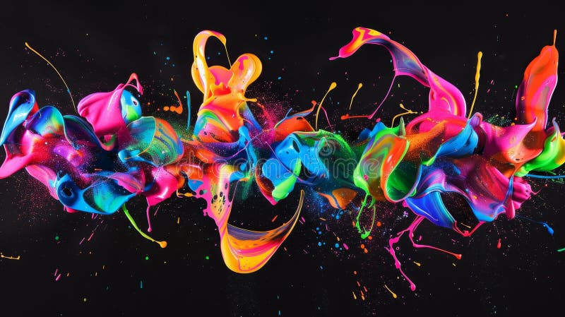 Dynamic Neon Paint Splatter Art on Black Background Capturing ...