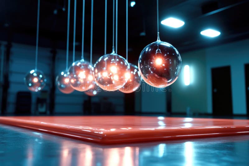 Dynamic Neon Pendulum Balls in Motion Illuminating a Modern Room Stock ...