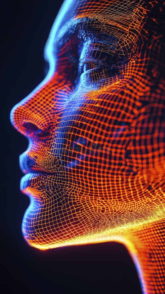 Dynamic Neon Profile with Vivid Wireframe Elements Stock Illustration ...