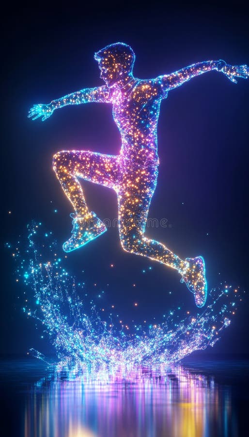 Dynamic Neon Runner, Abstract Digital Art Energetic Pose in Flowing ...