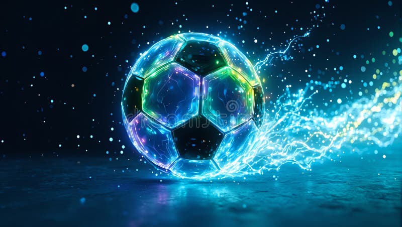 Dynamic Neon Soccer Ball with Glowing Hexagonal Patterns Electric ...