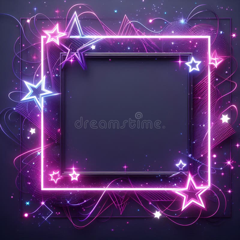 Vibrant Neon Star Frame with Colorful Geometric Shapes and Glowing ...