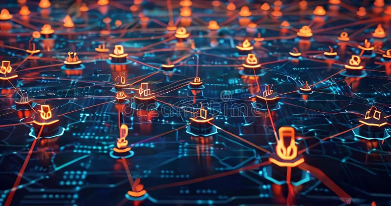 Dynamic Network Connections with Glowing Nodes, Depicting Advanced ...