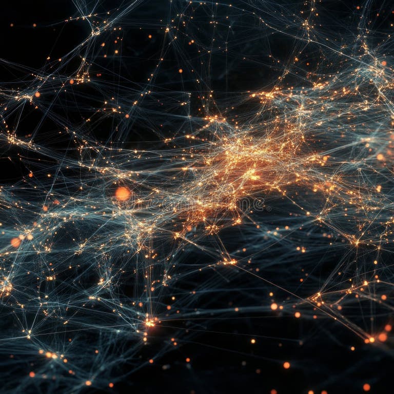 Dynamic Network of Glowing Particles in Dark Space Depicting Complex ...