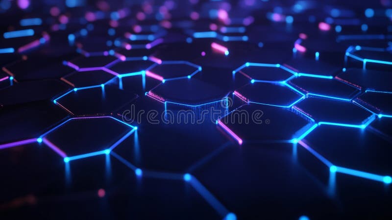 Dynamic Networking Design with Interconnected Metallic Hexagons Glowing ...