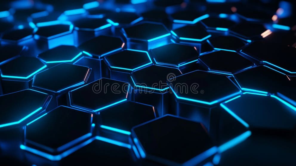 Dynamic Networking Design with Interconnected Metallic Hexagons Glowing ...