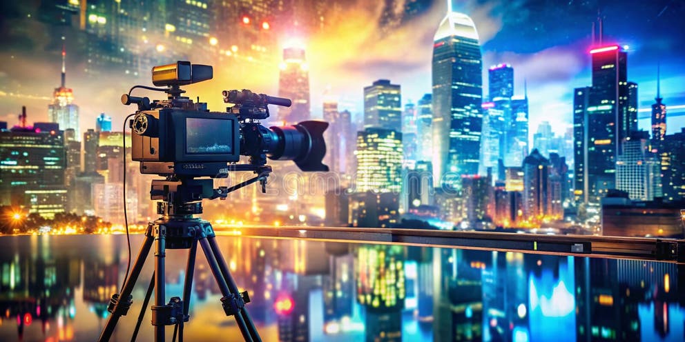 Dynamic News Broadcast Background Intriguing Double Exposure of Urban ...