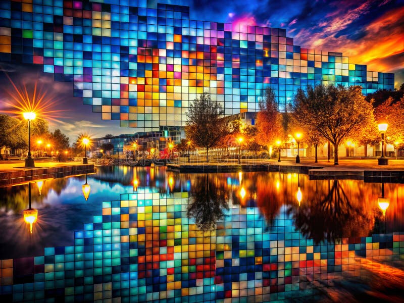 Dynamic Night Photography Colorful Pixel Mosaic with Irregular Squares ...