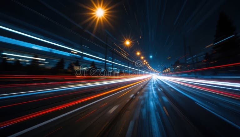 A Dynamic Night Scene Capturing Streaks of Light from Vehicles on a ...