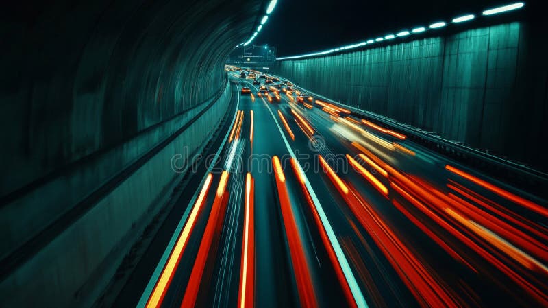 Dynamic Night Traffic in City Tunnel Stock Illustration - Illustration ...