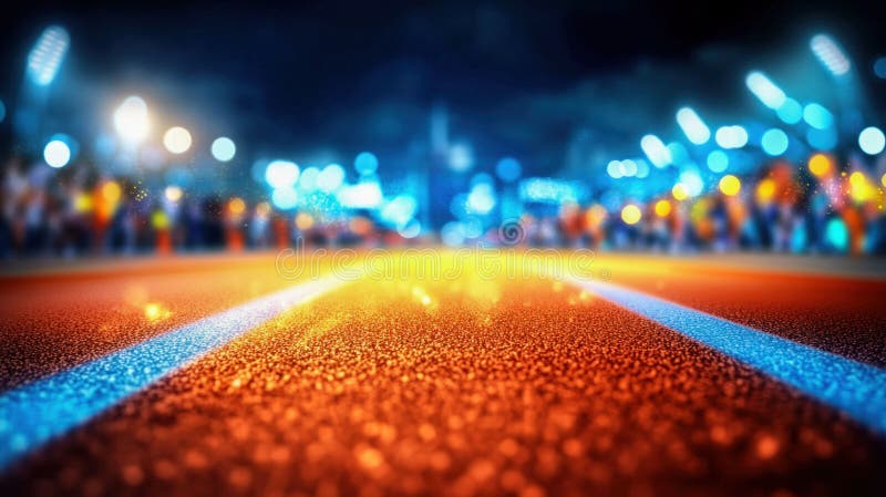 A Dynamic Night View of a Brightly Lit Racing Track with Blurred Motion ...