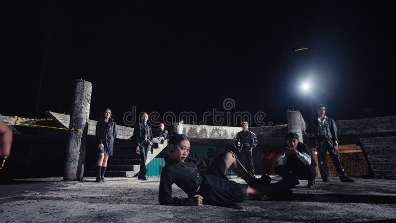 Dynamic Nighttime Dance Performance on Rooftop Stock Footage - Video of ...