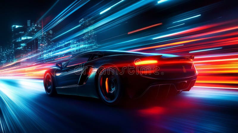 Dynamic Nighttime Scene with Exotic Background Showcasing Speed through ...