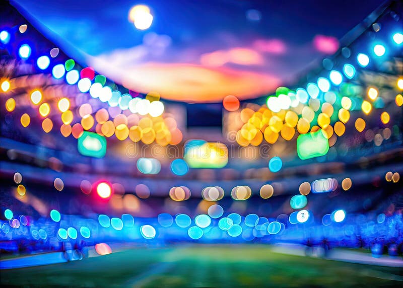 Dynamic Nighttime Stadium Scene Vibrant Blue Bokeh and Blurred Motion ...