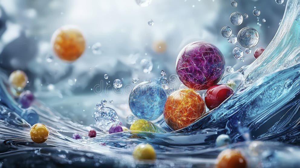 Dynamic Objects Morphing in Size Ocean Waves Digital Art Underwater ...