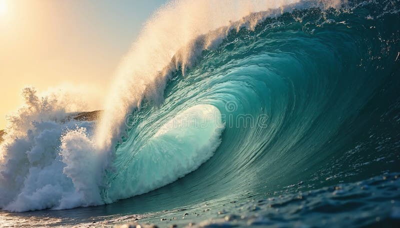 Dynamic Ocean Wave Captured in Motion: Sunlit Blue with White Foam ...