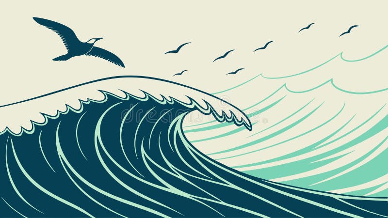 Dynamic Ocean Wave with Soaring Birds, Nature S Power, Vector Design ...