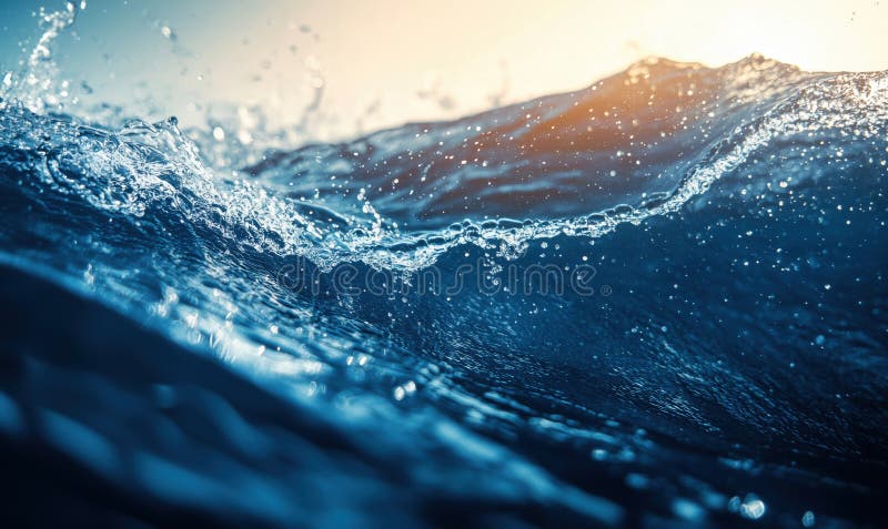 Dynamic Ocean Wave Splashing with Sunlight Reflections and Droplets Stock Image - Image of fluid ...