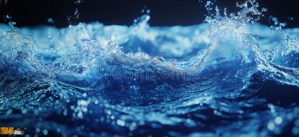 Dynamic Ocean Waves with Sparkling Water Droplets and Deep Blue Hues ...