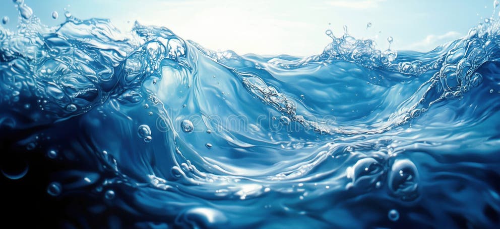 Dynamic Ocean Waves with Sparkling Water Droplets Under Bright Sky ...