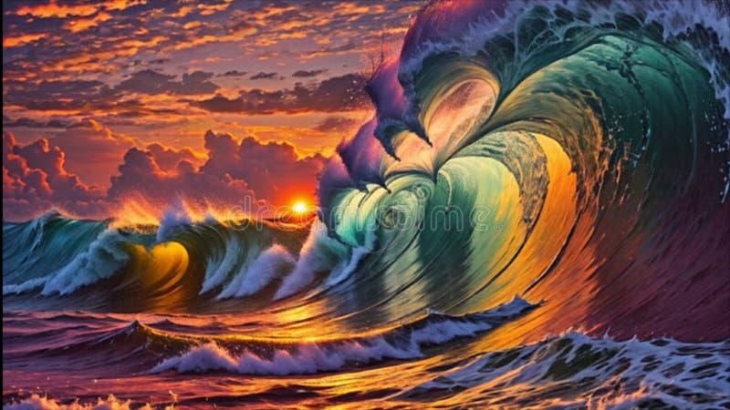 Dynamic Ocean Waves at Sunset with Dramatic Cloudy Sky. Natural ...