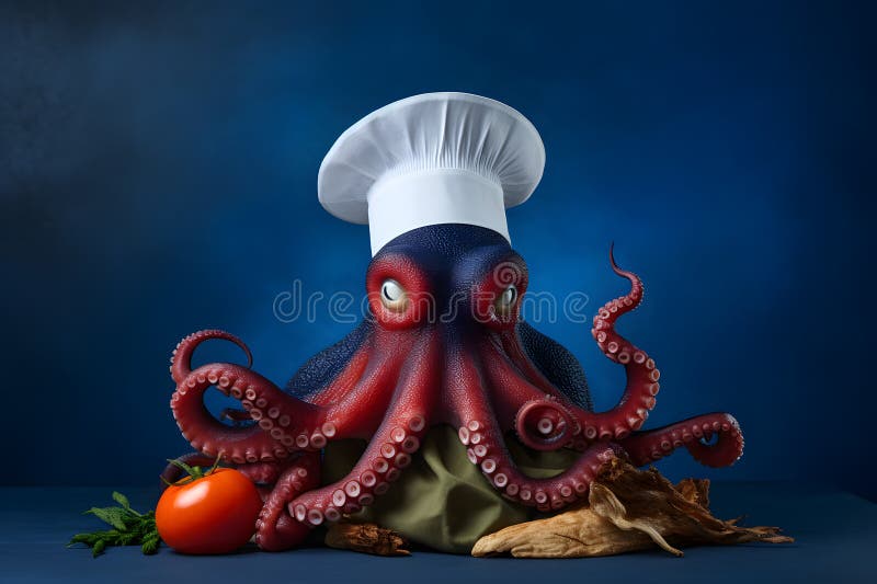 Dynamic Octopus with Chef S Hat Portrait. Generative AI Illustration ...
