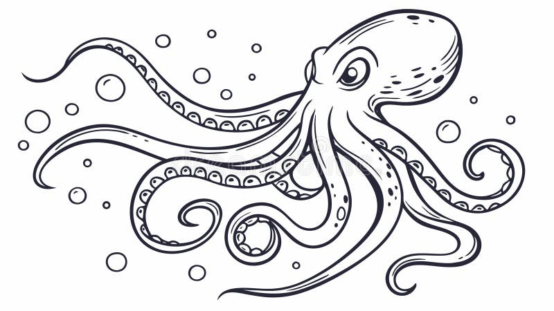 Dynamic Octopus Vector Drawing, Active Sea Life Illustration, Vector ...